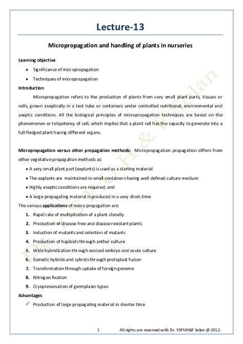 pdf lecture 13 micropropagation and handling of plants in nurseries learning objective