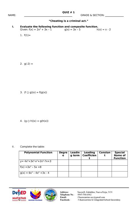 rational function practice quiz 1 name grade
