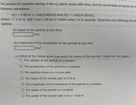 solved the position of a particle moving in the xy plane