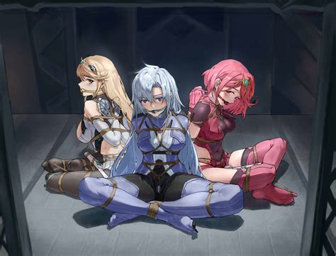 Rule 34 3girls A Xenoblade Absurd Res Arms Behind Back Bad End Ball Gag Black Legwear Blonde