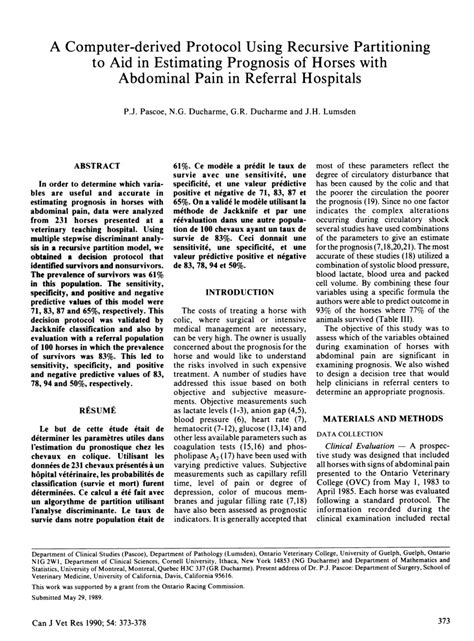 pdf a computer derived protocol using recursive partitioning to aid in estimating prognosis of