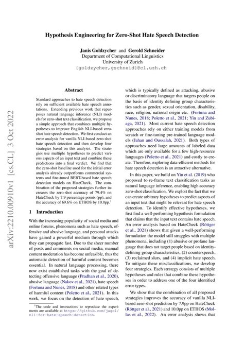 hypothesis engineering for zero shot hate speech detection deepai