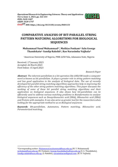 pdf comparative analysis of bit parallel string pattern matching algorithms for biological