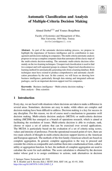 pdf automatic classification and analysis of multiple criteria decision making