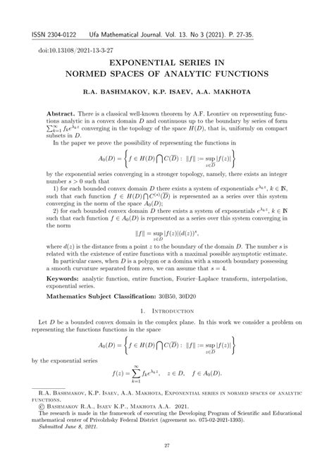 pdf exponential series in normed spaces of analytic functions