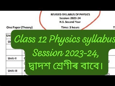 Ahsec Hs 2nd Year Physics Syllabus 2023 24 Class 12 Physics Syllabus