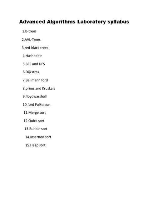 advanced algorithms laboratory syllabus pdf