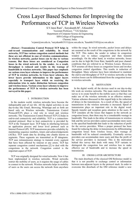 pdf cross layer based schemes for improving the performance of tcp in wireless networks