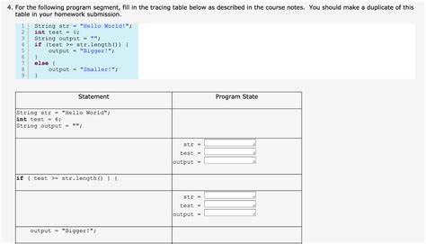 solved 4 for the following program segment fill in the