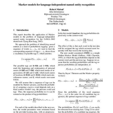 markov models for language independent named entity recognition acl anthology