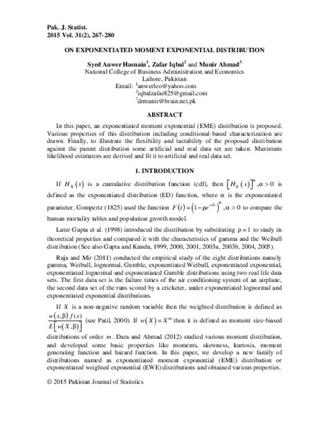 pdf on exponentiated moment exponential distribution iqbal zafar