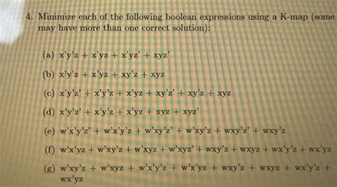 solved 4 minimize each of the following boolean expressions
