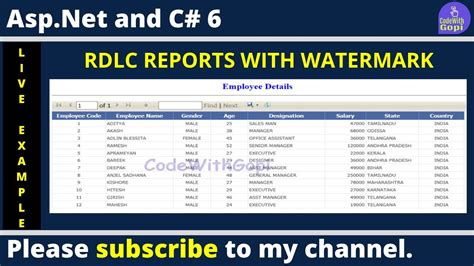 how to add watermark to rdlc report in c watermark in rdlc report by codewithgopi