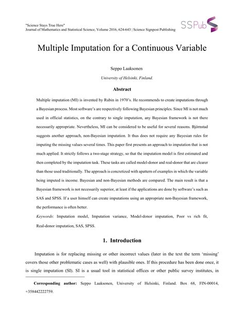 pdf multiple imputation for a continuous variable