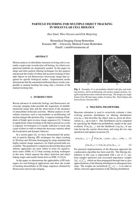 pdf particle filtering for multiple object tracking in molecular cell biology