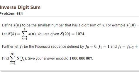 Project Euler Problem 684 Inverse Digit Sum Solution