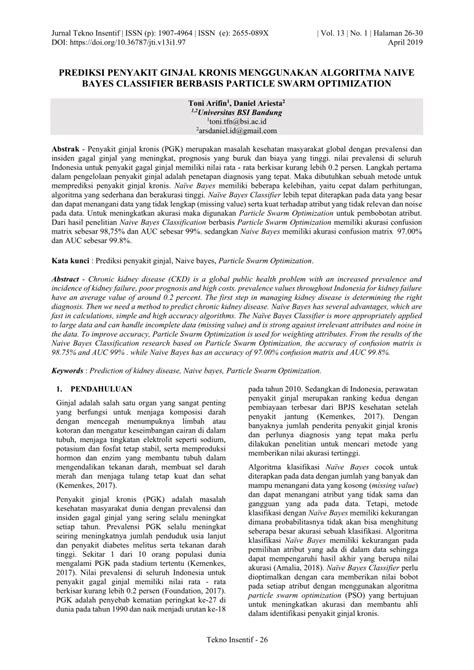 pdf prediksi penyakit ginjal kronis menggunakan algoritma naive bayes classifier berbasis