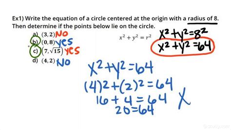 how to write the equation of a circle and identify points that lie on the circle geometry