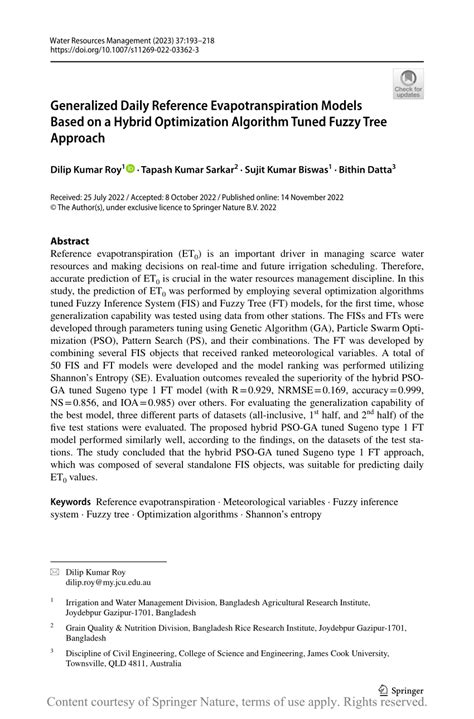 generalized daily reference evapotranspiration models based on a hybrid optimization algorithm
