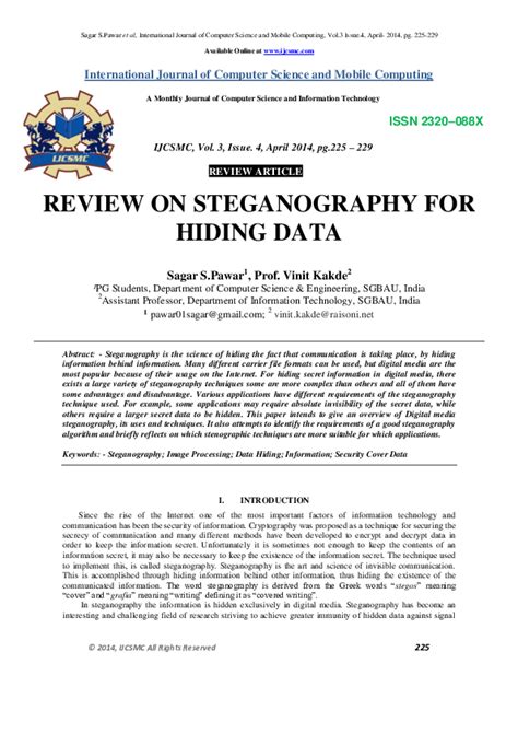 pdf review on steganography for hiding data﻿ ijcsmc journal