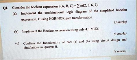 SOLVED Q1 Consider The Boolean Expression FAB C M2 3 6 7 A Implement