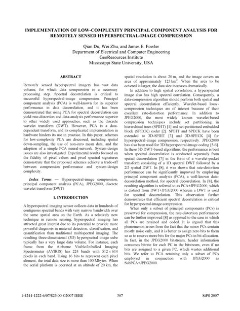 pdf implementation of low complexity principal component analysis for remotely sensed