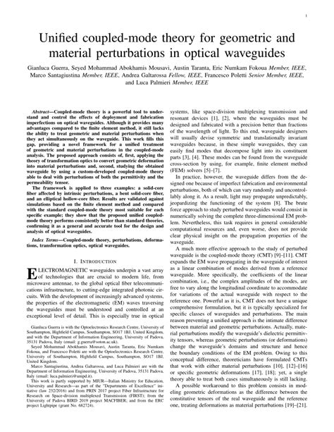 pdf unified coupled mode theory for geometric and material perturbations in optical waveguides