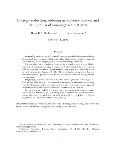 entropy reduction ordering in sequence spaces and semigroups of non negative matrices pdf