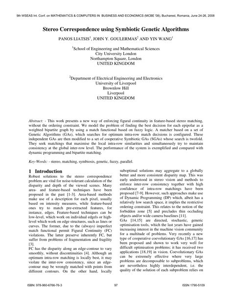 pdf stereo correspondence using symbiotic genetic algorithms