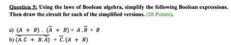 solved question 5 using the laws of boolean algebra
