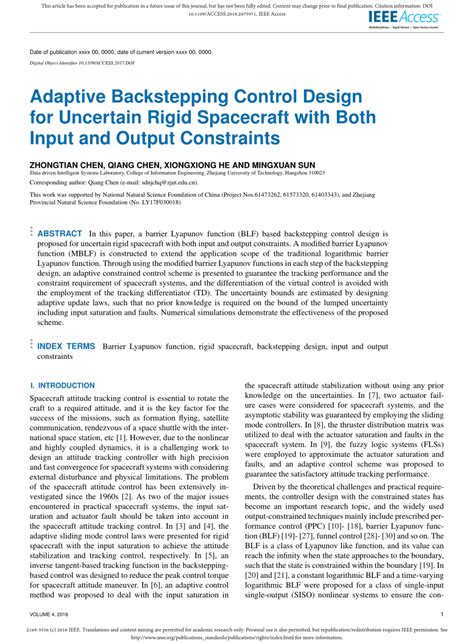 pdf adaptive backstepping control design for uncertain rigid spacecraft with both input and