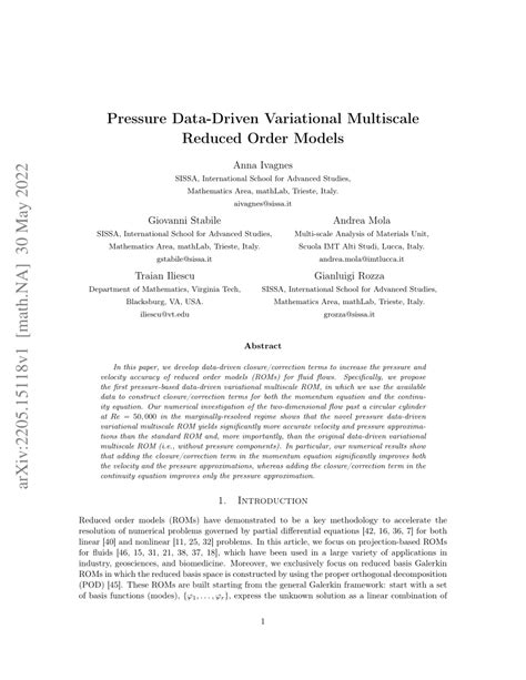 pdf pressure data driven variational multiscale reduced order models researchgate