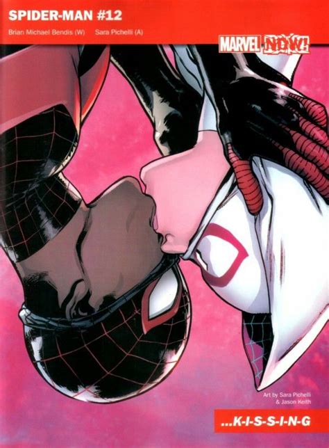 Miles Morales And Gwen Stacy Kiss Spiderman Spiderman Art Spider Gwen