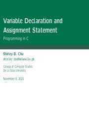 Variable Declaration And Assignment In C Understanding Types Course Hero