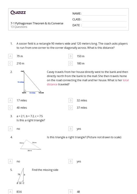 Converse Of Pythagoras Theorem Worksheets For Th Grade On Quizizz