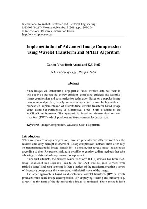 pdf implementation of advanced image compression using wavelet transform and sphit algorithm