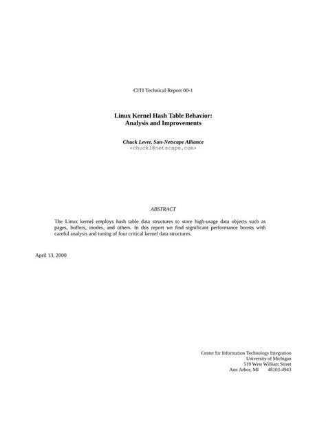 PDF Linux Kernel Hash Table Behavior Analysis And Improvementsciti