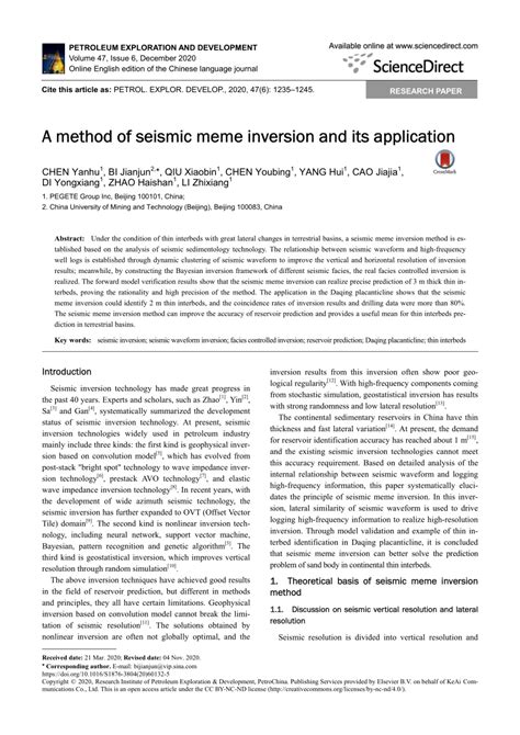 pdf a method of seismic meme inversion and its application