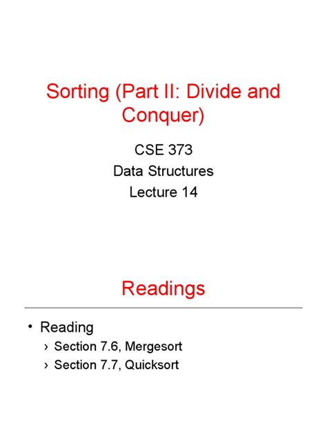 sorting part ii divide and conquer cse 373 data structures pdf algorithms and data