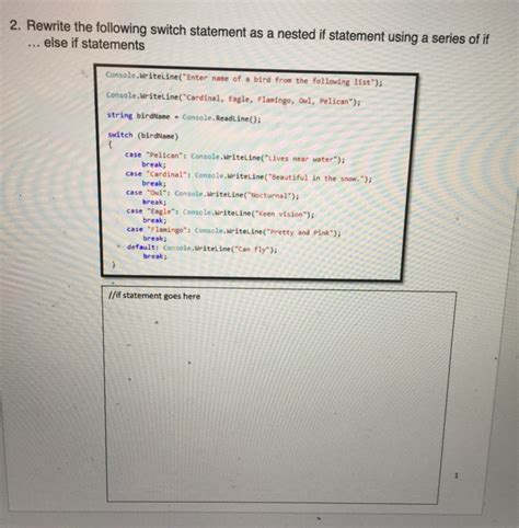 solved 2 rewrite following switch statement nested statement using series else statements