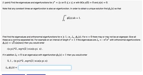 solved 1 point find the eigenvalues and eigenfunctions for
