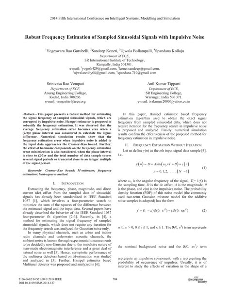 pdf robust frequency estimation of sampled sinusoidal signals with impulsive noise