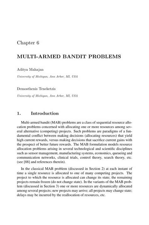 PDF Chapter 6 MULTI ARMED BANDIT PROBLEMS Web Eecs Umich Edu