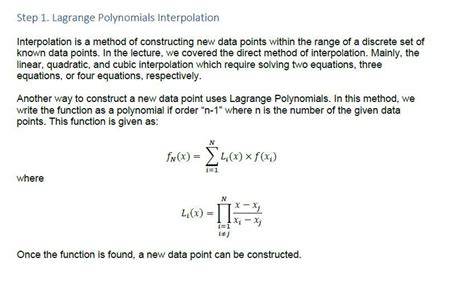 solved step 1 lagrange polynomials interpolation
