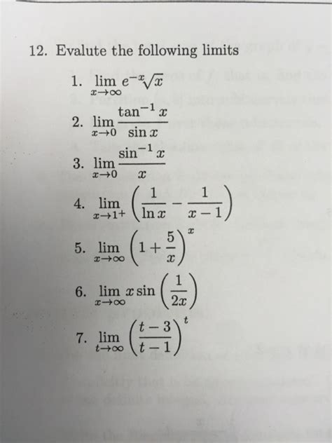 solved evaluate the following limits lim x rightarrow