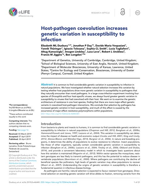 pdf host pathogen coevolution increases genetic variation in susceptibility to infection