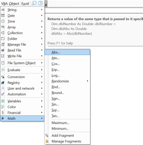 math functions in vba