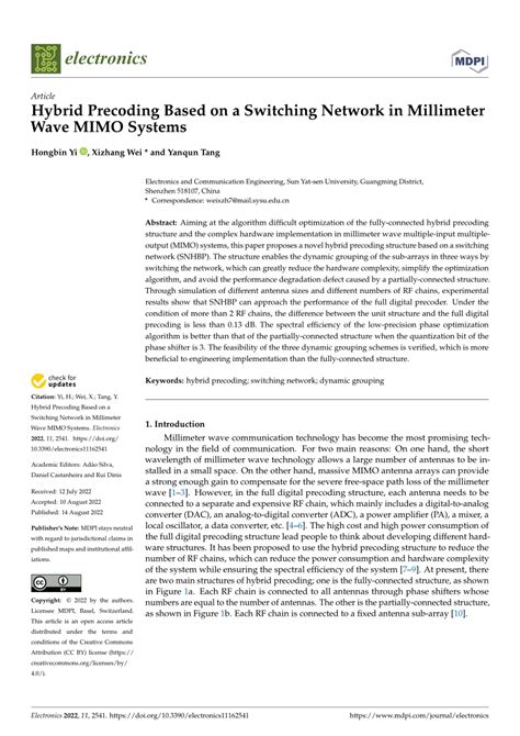 pdf hybrid precoding based on a switching network in millimeter wave mimo systems
