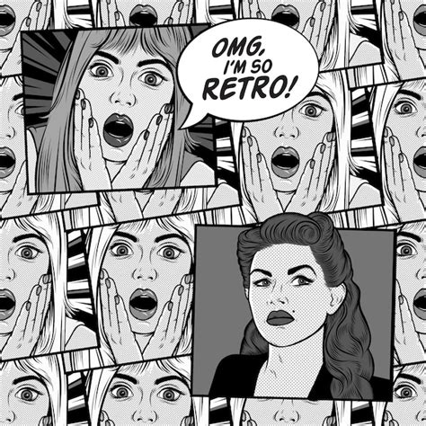 Premium Vector Retro Comic Pattern With Surprised Blonde Woman Wow Face Omg Concept Pop Art