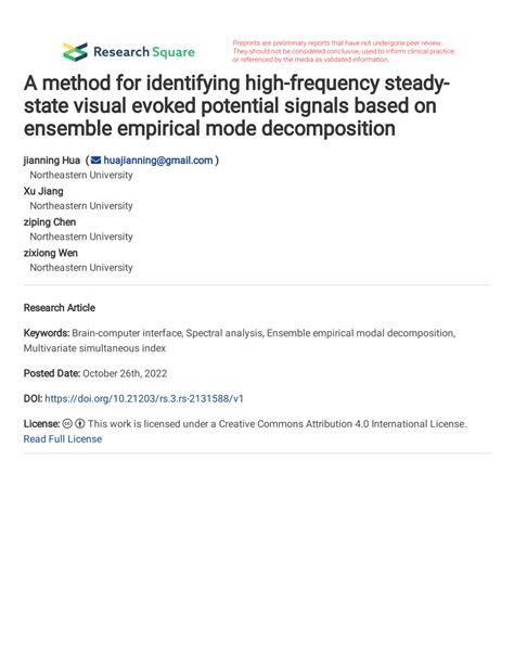 pdf a method for identifying high frequency steady state visual evoked potential signals based